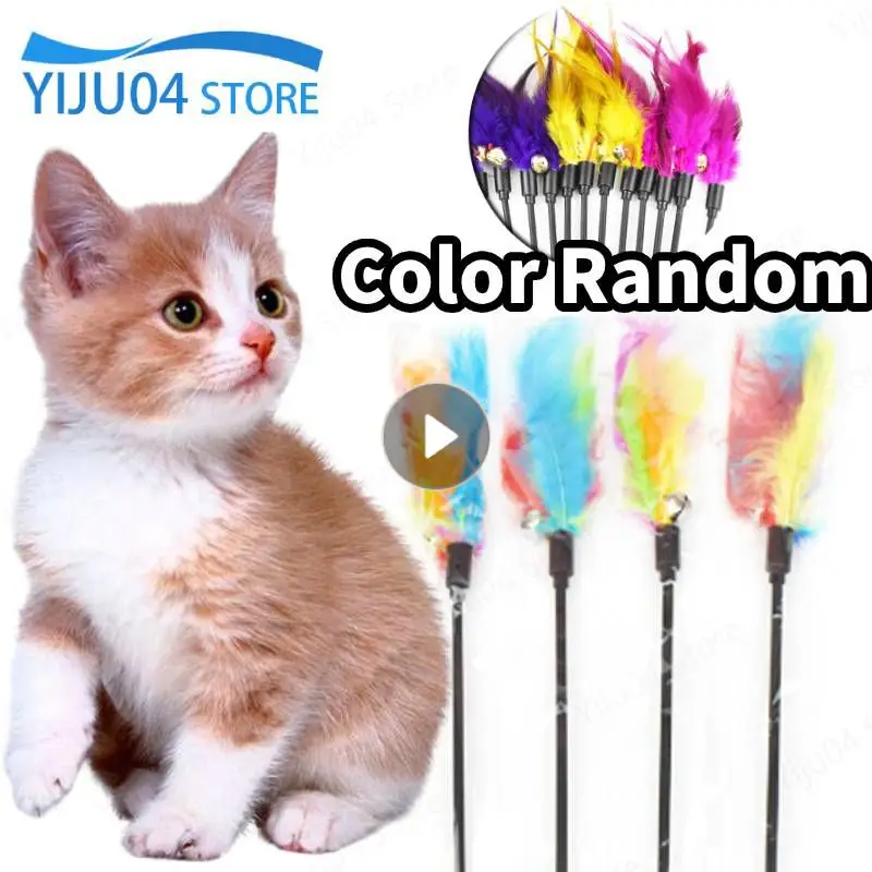 Random-Color-Pet-Funny-Cat-Stick-Toys-Rod-Interactive-Bell-Feather ...