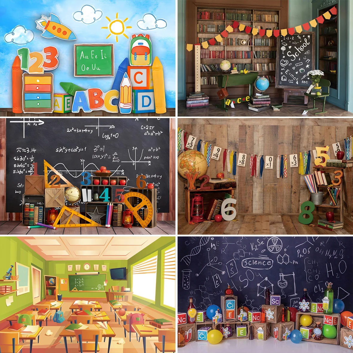 Laeacco-Student-Desk-Chair-Blackboard-School-Study-Baby-Classroom-Photo ...