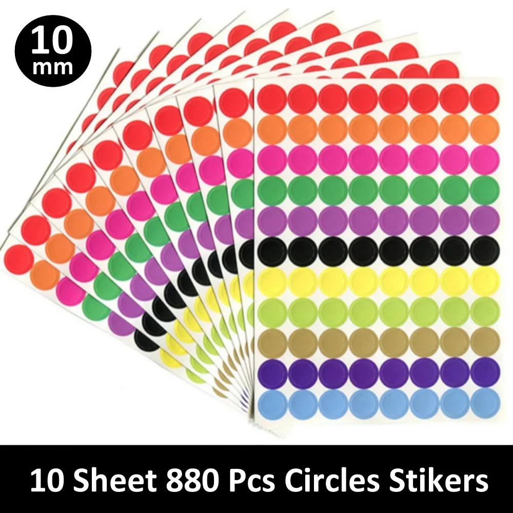 880pcs/10 Sheet 10mm Round Spot Circles Sealing Stiker Paper Labels ...