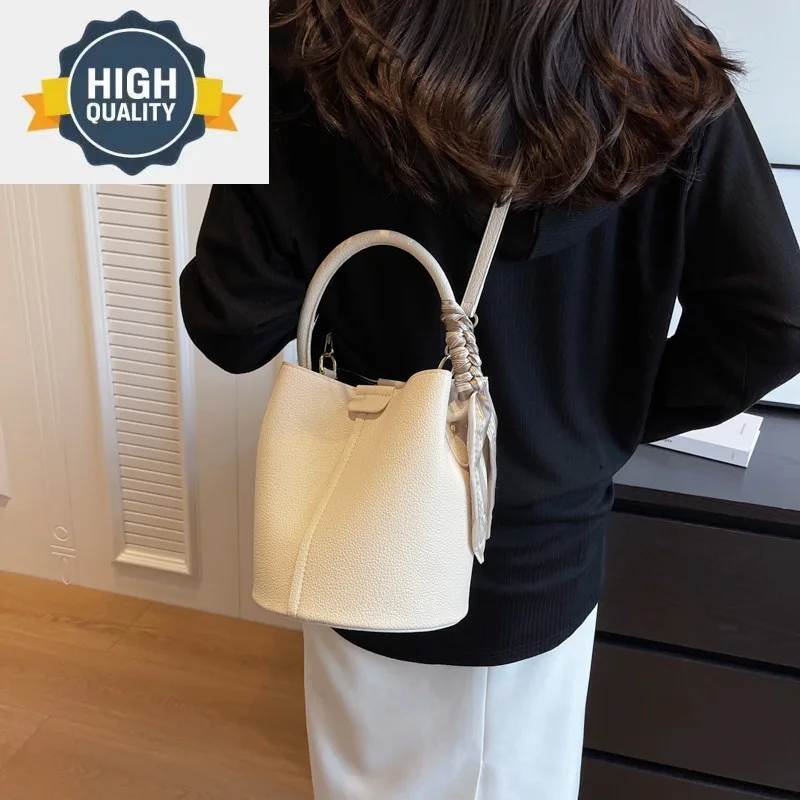 Color-Women-s-Solid-Bucket-Bag-Send-Ribbons-New-European-American-Fashion-Versatile-Handheld-One ...
