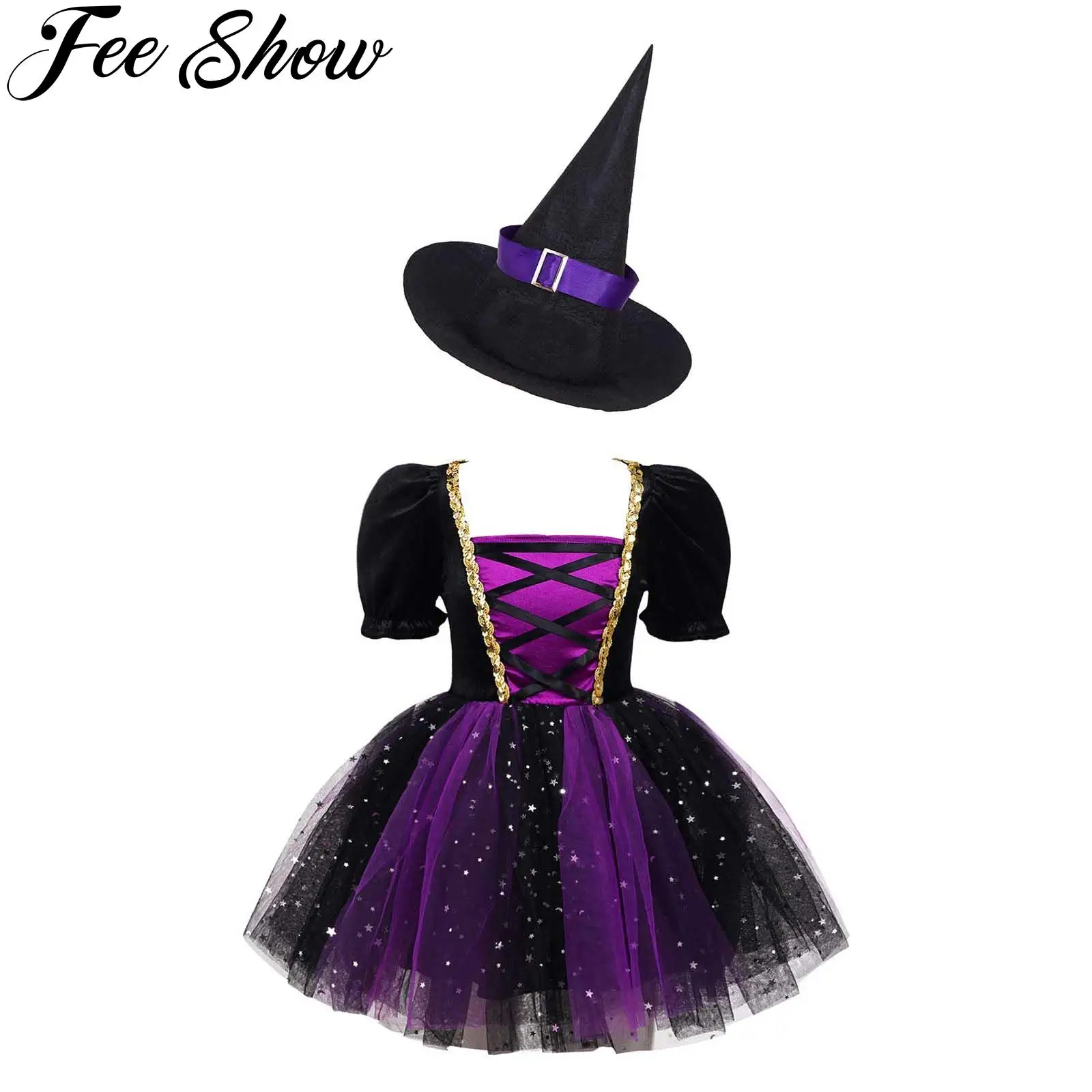Halloween-Kids-Girls-Witch-Costume-Cosplay-Dress-Glittery-Mesh-Tutu ...