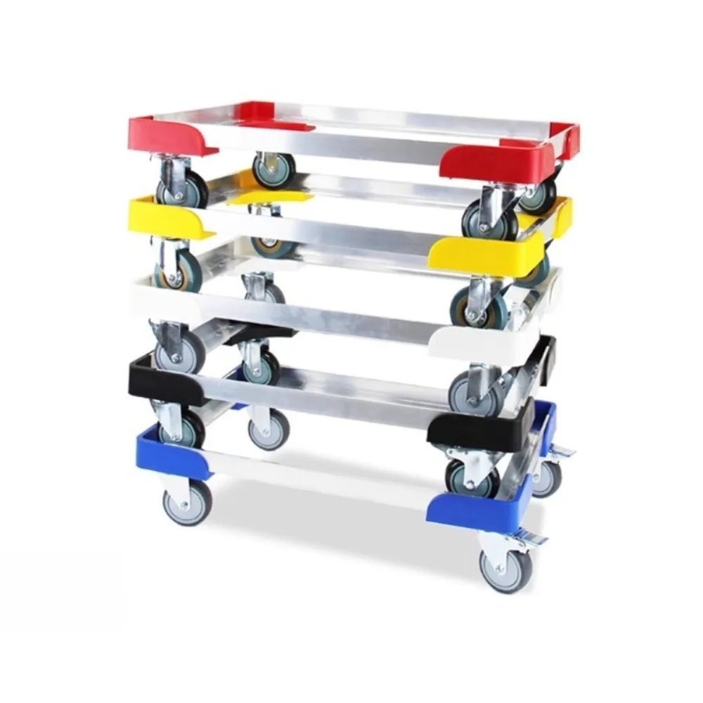 Customized aluminum alloy turnover box push tool 4 wheel mobile shelf ...