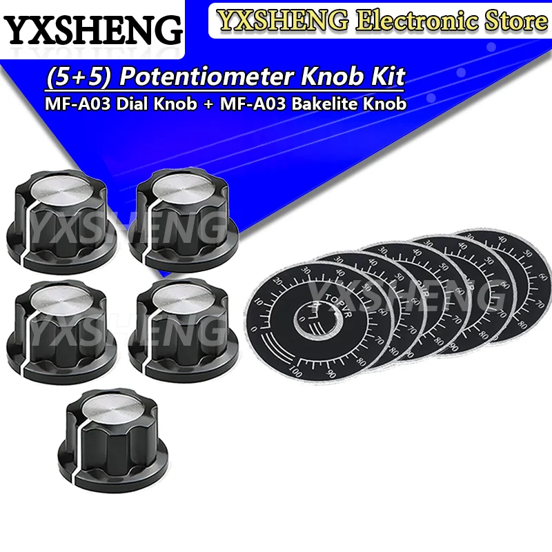 10PCS-MF-A03-Dial-Knob-MF-A03-Bakelite-Knob-5-5-Potentiometer-Knob-Kit ...