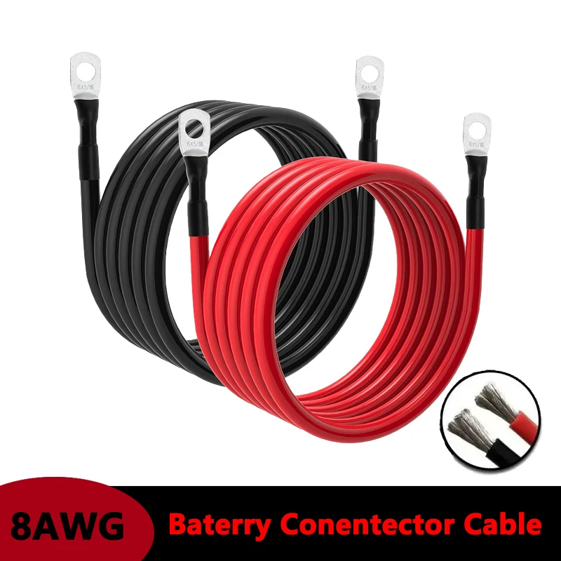 8 AWG Gauge 8.3mm2 Soft Car Battery Inverter Silicone Cable with M6 M8 ...