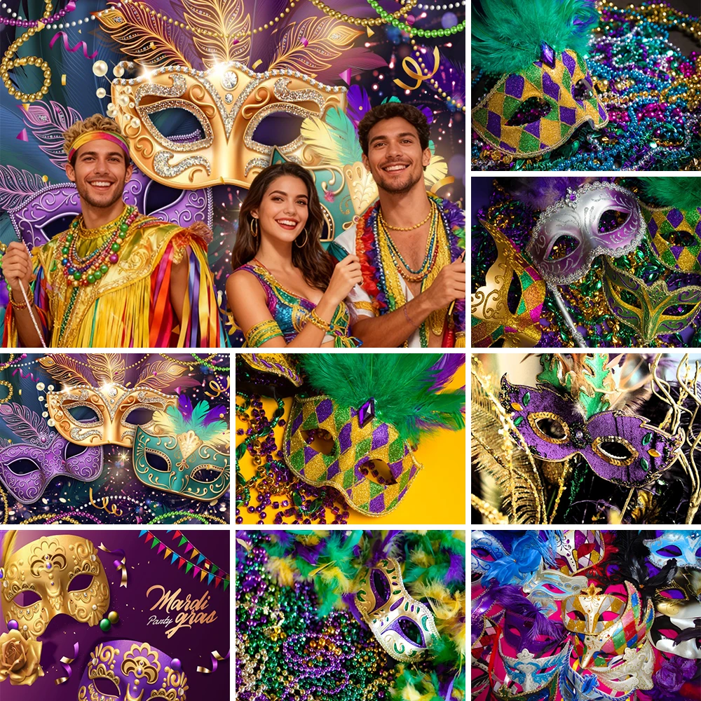 Carnaval Maskers Samba Dans Decoratieve Achtergrond Paars Groen Goud ...