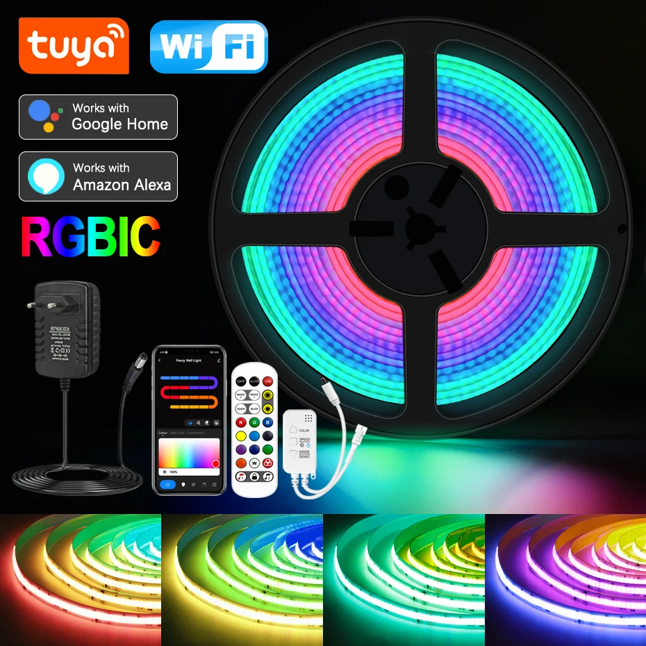 Tuya-WiFi-Smart-RGBIC-COB-Led-Strips-Lights-5M-3M-720Leds-m-Full-Color ...