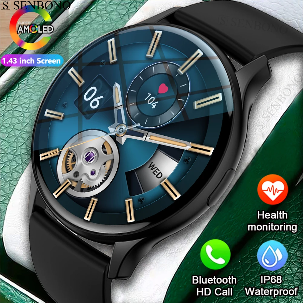 SENBONO-Men-s-Smart-Watch-1-43-AMOLED-Screen-Always-On-Display-IP68 ...