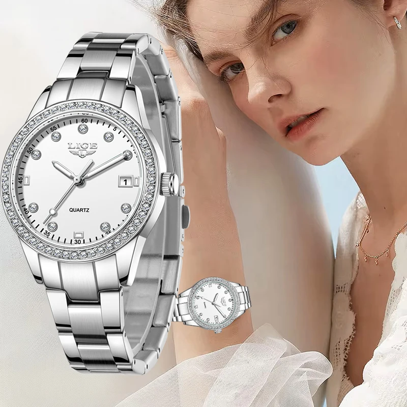 LIGE New Ladies Watches Round Stainless Steel Luminous Waterproof Watch ...