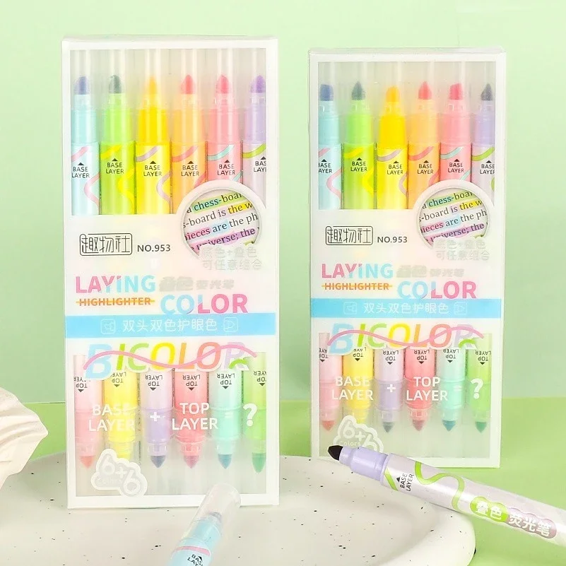 6Pcs-Colors-Highlighter-Magic-Stacking-Color-Changing-Highlighter-Pen ...