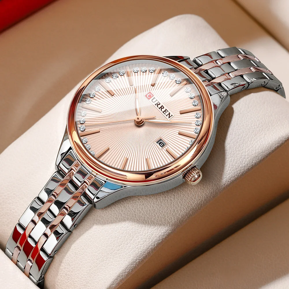 CURREN Fashion Brand Ladies Two Tone Watches Simple Quartz Waterproof ...