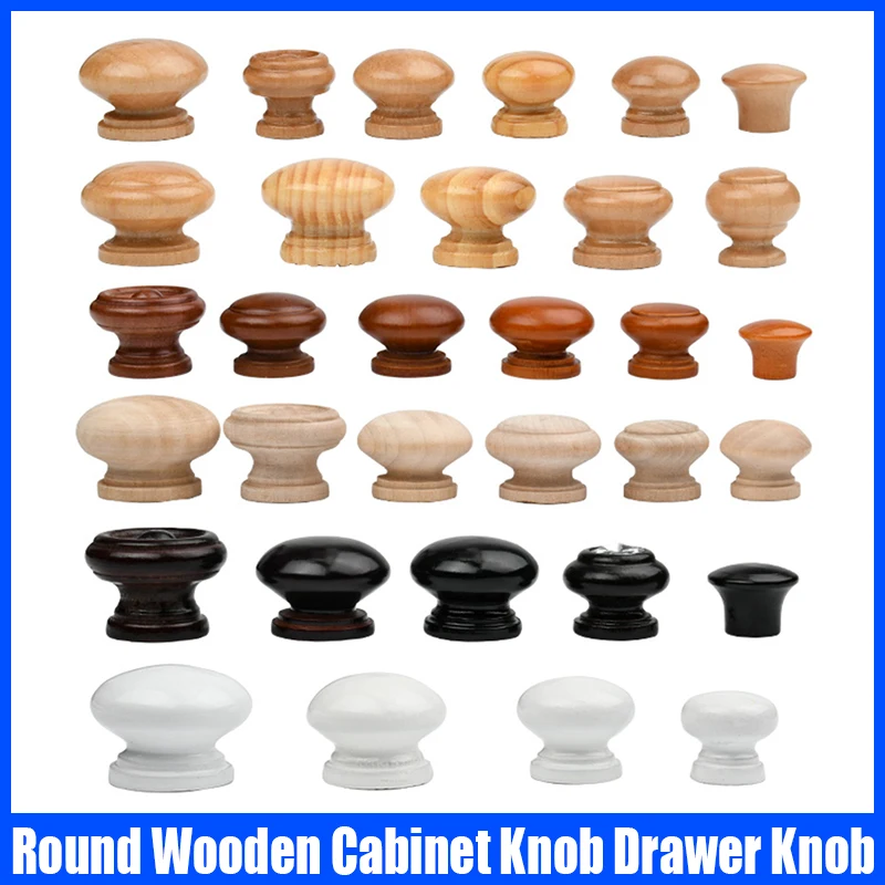 10PCS Round Wooden Cabinet Knobs Drawer Knobs Kitchen Cupboard Handles ...