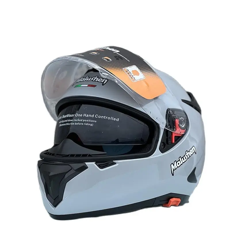 Original-Cement-Grey-Motorcycle-Helmet-With-Inner-Sun-Visor-Full-Face ...