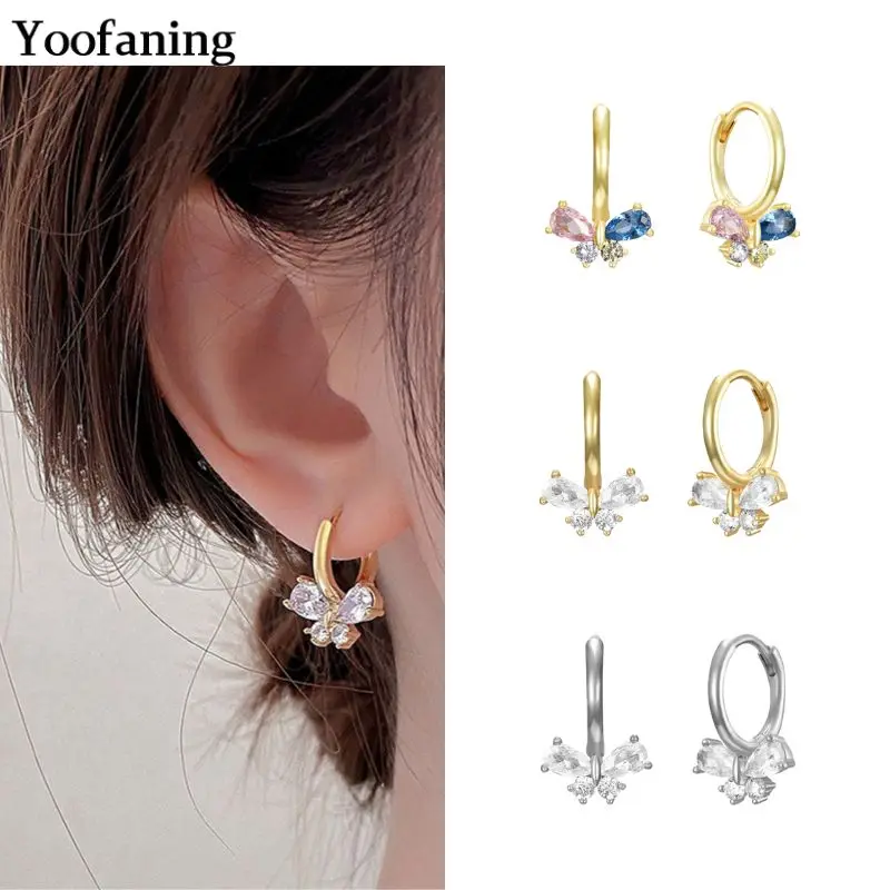 925-Sterling-Silver-Ear-Needle-Colored-Crystal-Zircon-Butterfly-Hoop ...