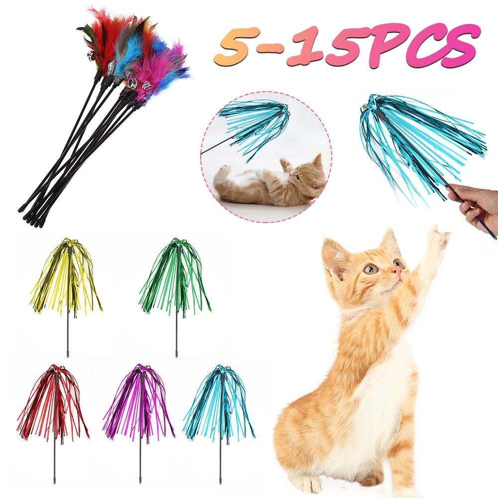 Cat Toy|5-15pcs Cat Feather Wand Toys - Interactive Turkey Feather ...