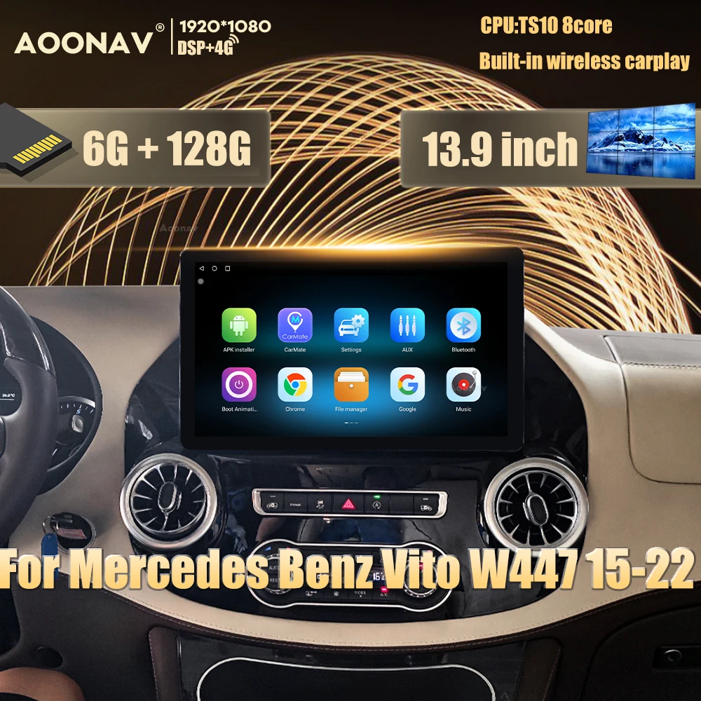 Reproductor multimedia Inalámbrico para coche, Radio de 13,9 pulgadas con Android, carplay, para ...