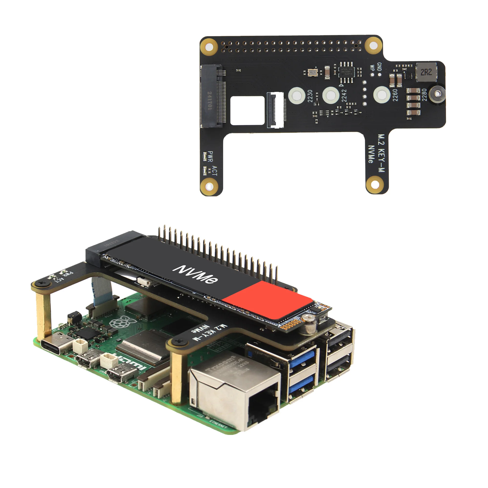 Geekbord X1015 PCIe to NVMe M.2 Key-M SSD Shield Support Hailo-8 AI ...