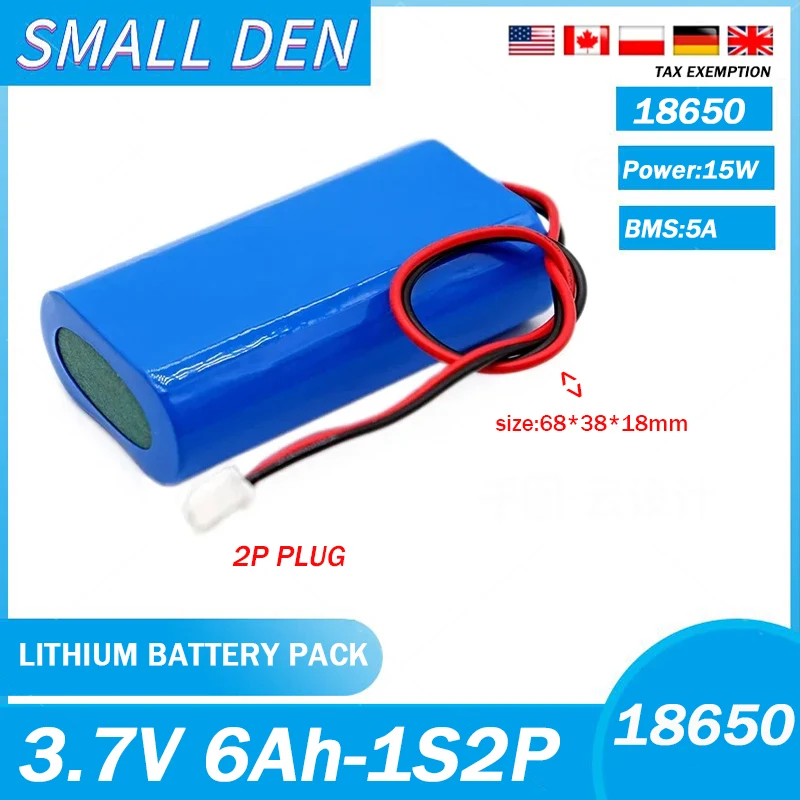 1S2P 18650 Lithium Battery Rechargeable Pack 3.7V 6A for 6000mAh ...