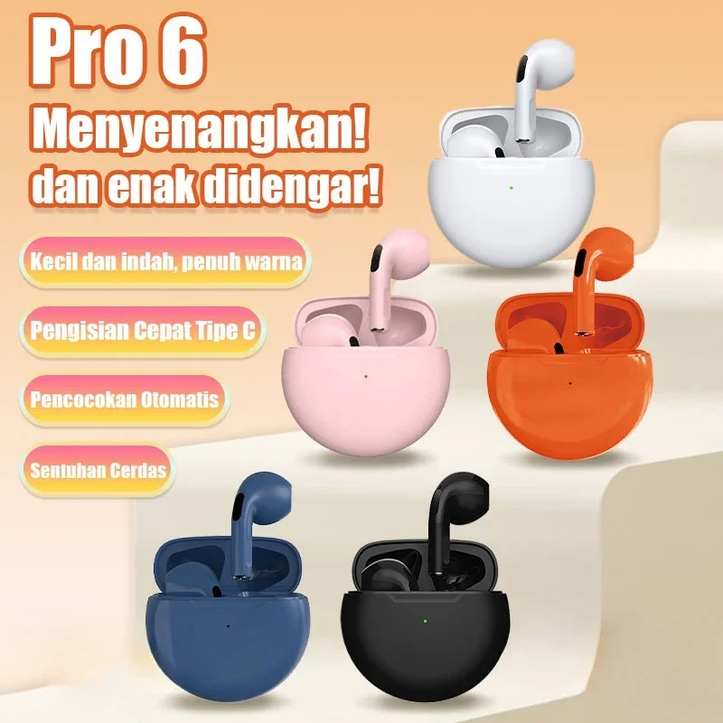 NEW-Pro-6-TWS-Wireless-Headphones-with-Mic-Fone-Bluetooth-Earphones-Sport-Running-Headset-for ...