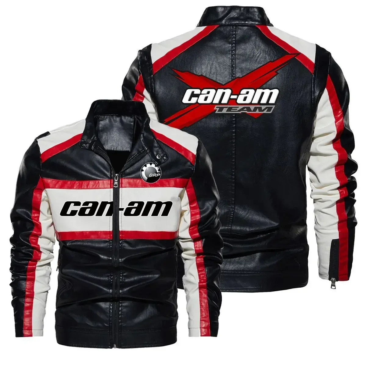 New can-am Contrast PU Leather Jacket Men's Autumn Winter Men High ...