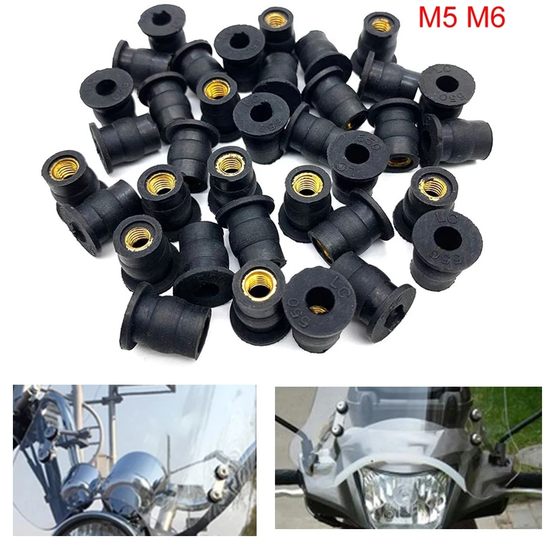 M5-M6-Motorcycle-Windshield-Screws-Bolts-Nut-Metric-Rubber-Well-Nuts-10 ...
