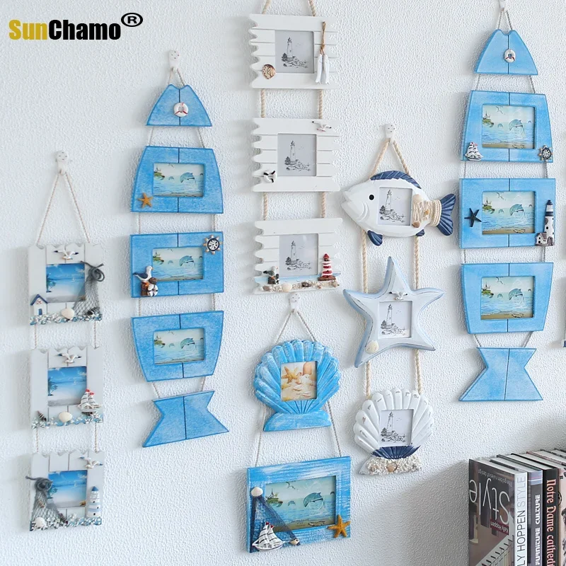 Mediterranean-Style-Decor-Wood-Combination-Photo-Frame-Set-Wall-Hanging ...