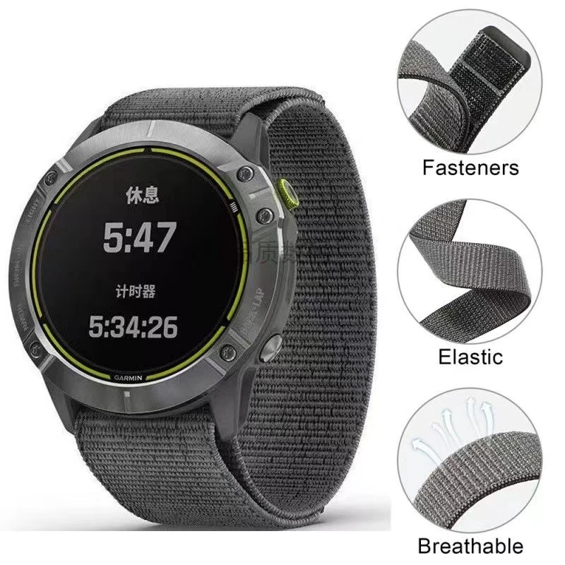 20mm Hook & Loop Nylon Strap For Garmin Fenix 7s Solar 6s 5s Plus ...