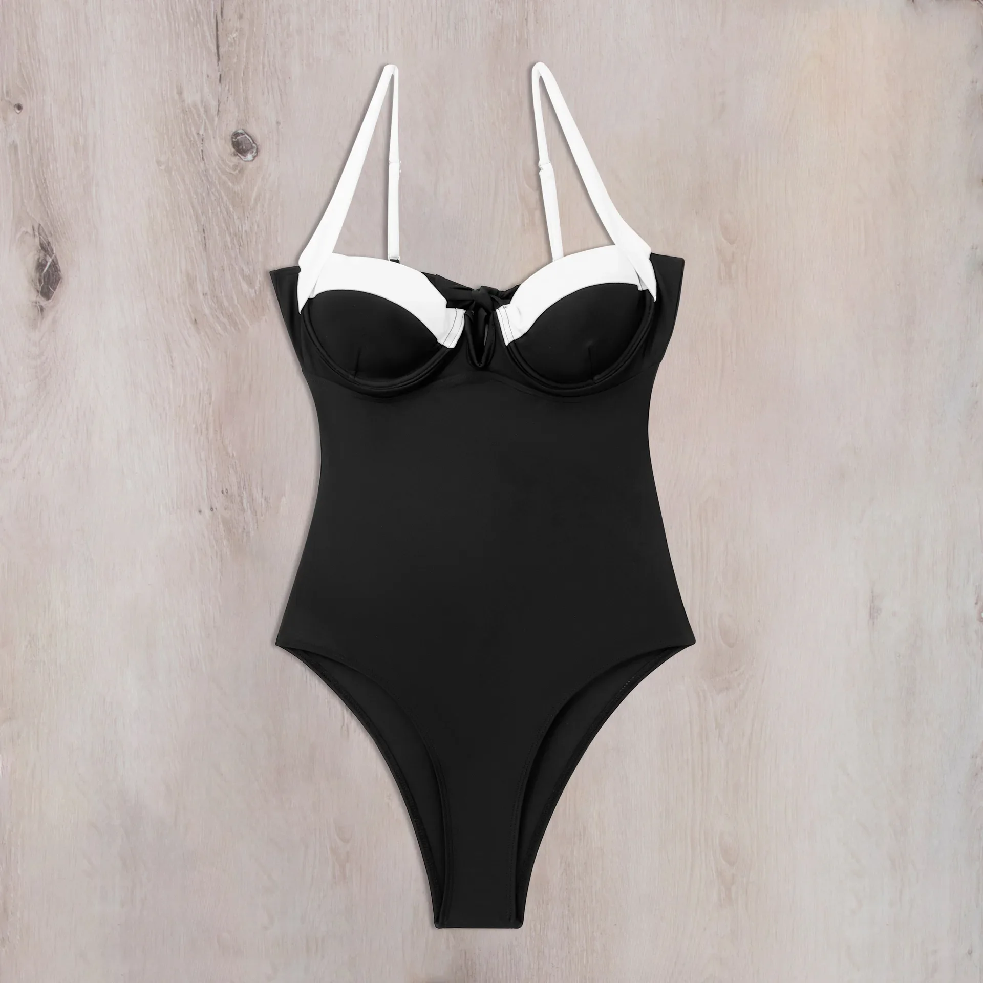 Sexy Black White Patchwork Underwire Swimsuit 2024 Women V Wire Push Up ...
