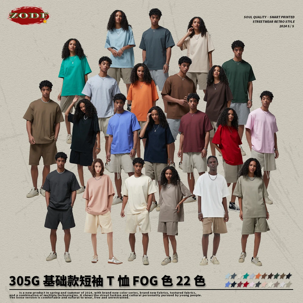 ZODF-2024-Spring-Summer-Men-305gsm-Cotton-T-Shirts-Unisex-Heavy-Weight-Oversized-FG-Noshrink ...