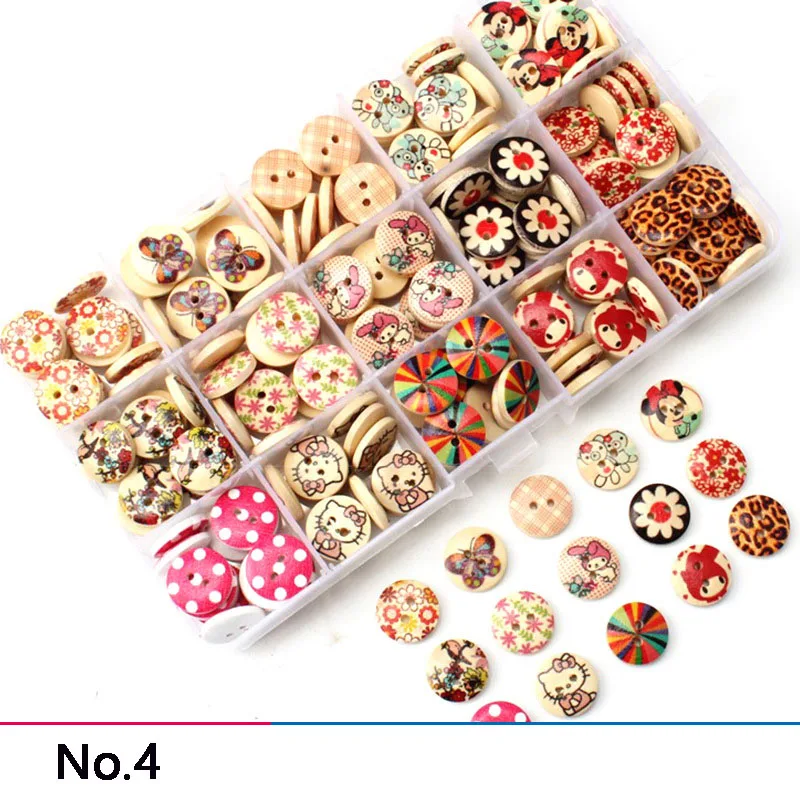 Fashion Boxed 225 pcs Cute Cartoon Children's Wooden Button Handmade ...