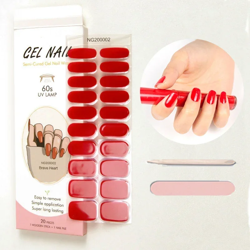 Semi-Cured-Gel-Nail-Strips-Patch-Sliders-Adhesive-French-Solid-Color ...