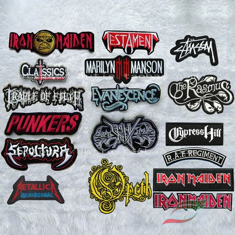 Adhesive-embroidered-fabric-with-text-badge-punk-style-band-stripe-logo ...