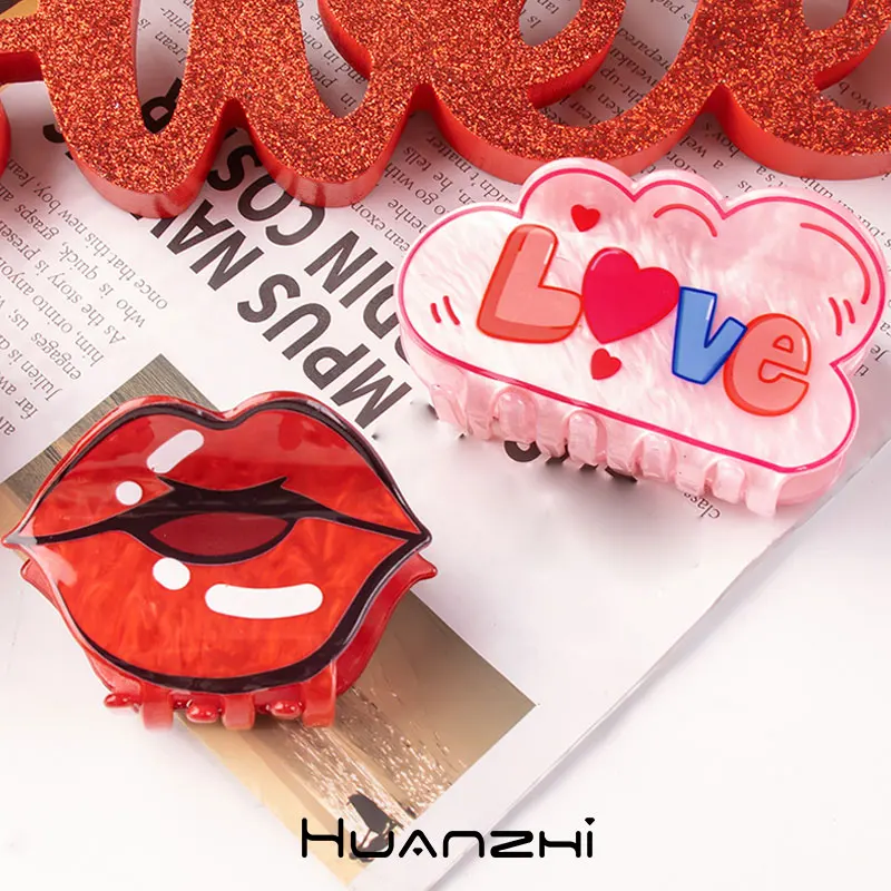 Sexy-Red-Lips-Resin-Hair-Claw-Irregular-Cloud-Letter-Love-Hair-Clip-for ...