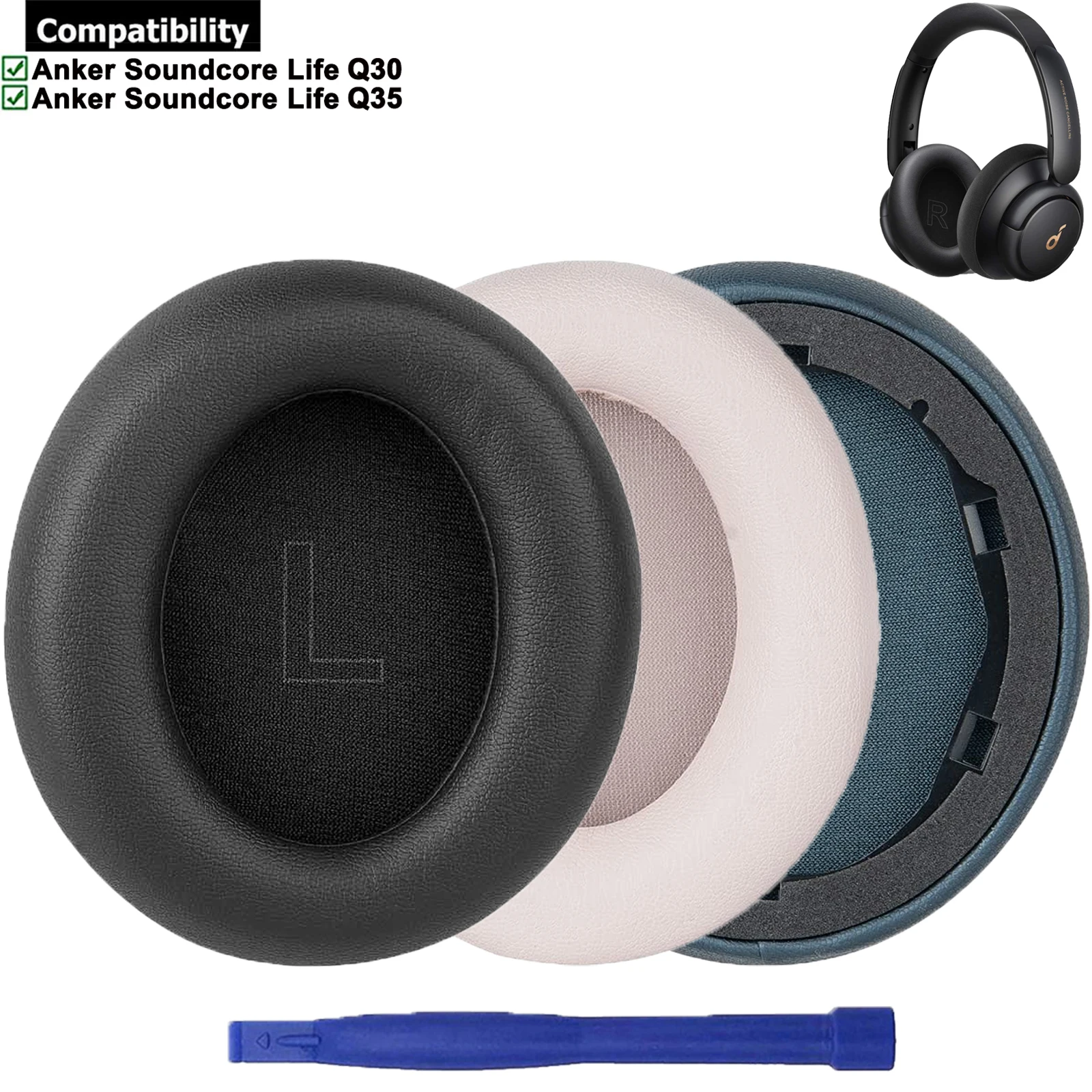 1Par Protein Leather Replacement Earpads Ear Pads Cushion Repair Parts ...