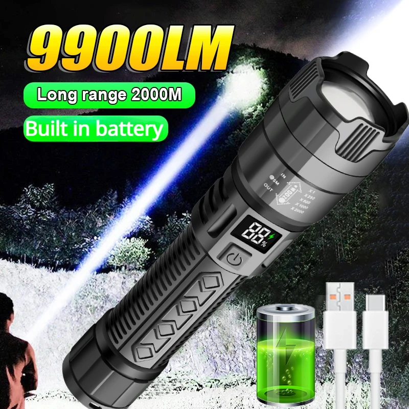 High-Strong-Power-Led-Flashlights-2000LM-Tactical-Torch-with-Display ...