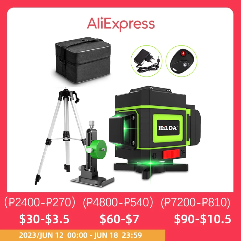 HILDA poziom lasera 12 linii 3D samopoziomujący 360 poziome i pionowe ...