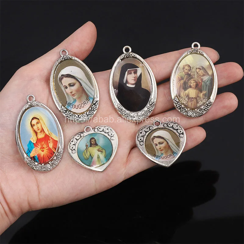 Cat-lica-Virgem-Maria-cone-Pingente-Jesus-Figura-Medalh-o-Cora-o ...