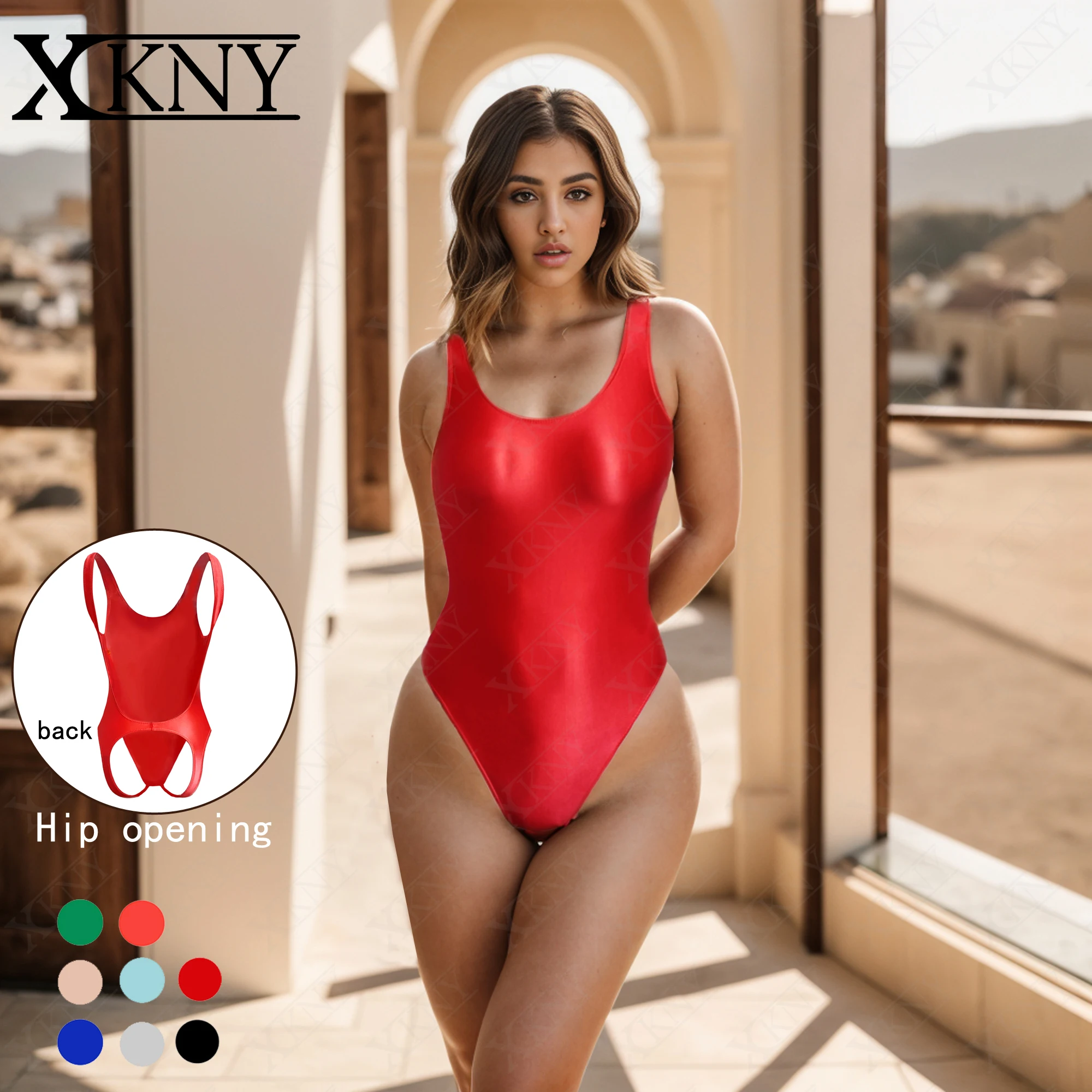 Xckny Satin One Piece Swimwear Silky Shiny Bathing Suits High