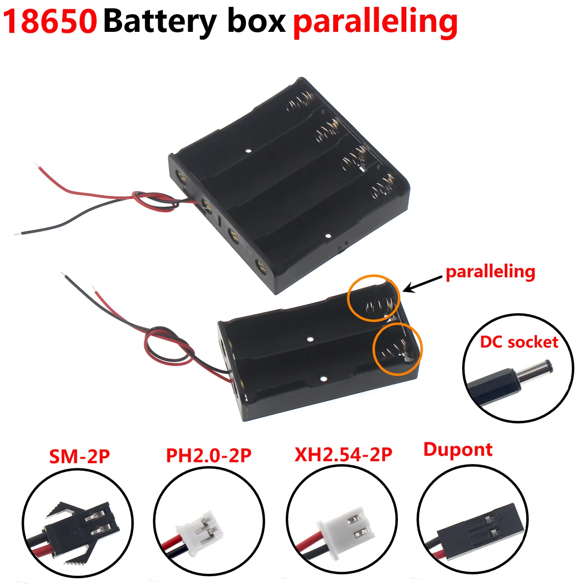18650-parallel-battery-storage-box-hard-shell-bracket-with-leads-for-1X ...