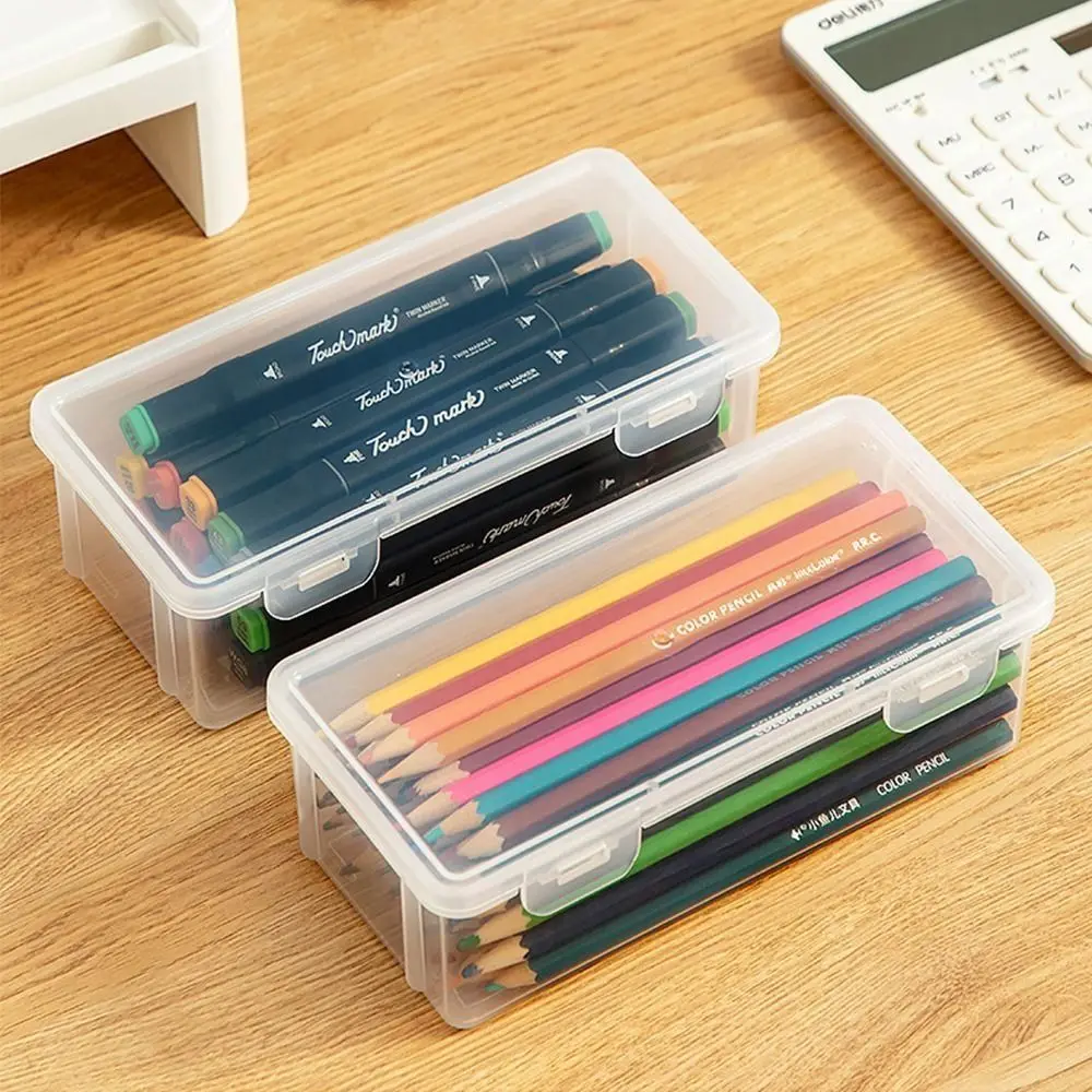 Transparent-Pencil-Box-Large-Capacity-With-Buckled-Dustproof-Stationery ...