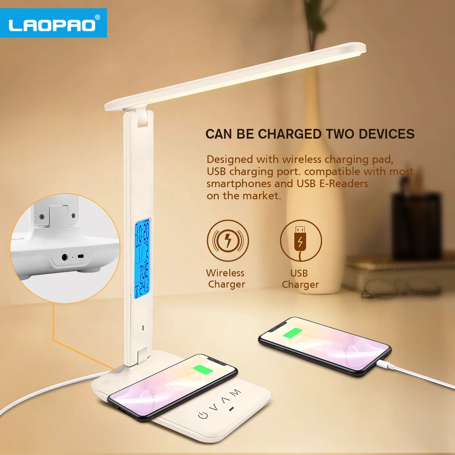Wireless Charging Clock Light - Wireless Charging Led Desk Lamp 10w ...