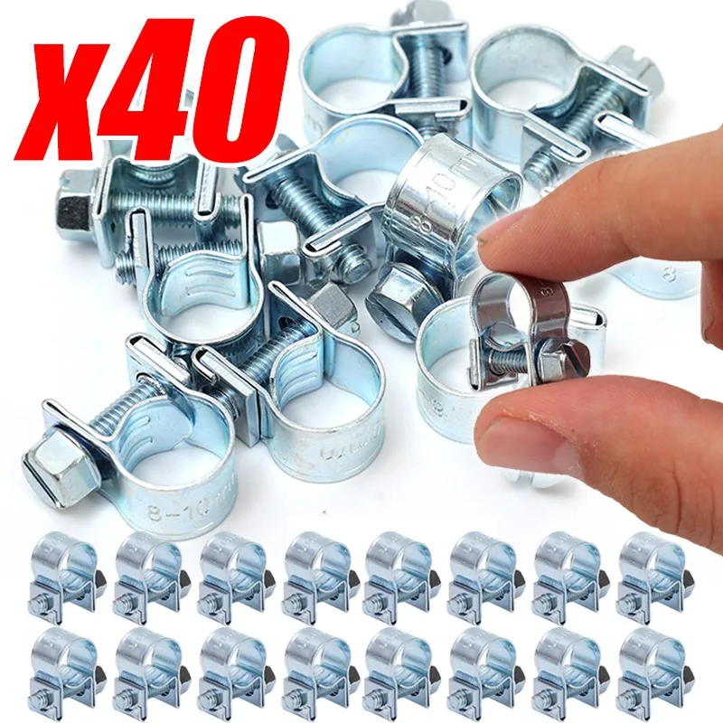 40-10PCS Hose Clamp Fuel Pipe Clamp 8-10mm Car Worm Drive Fuel Water ...