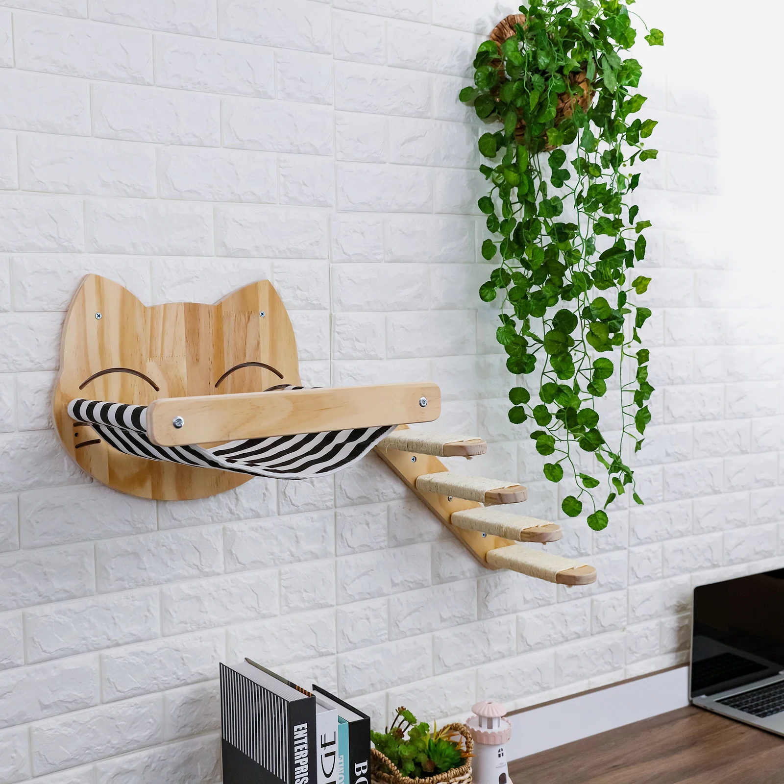 Cat Hammock Wall Mounted Cat Climbing Shelf Four Step Cat Stairway For ...