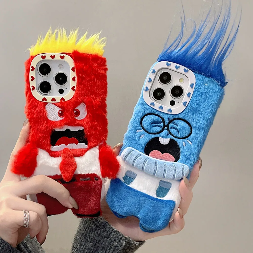 Cute Funny Fluffy Cartoon Plush Angry Expression Cute Phone Case For ...