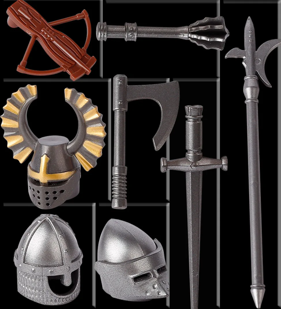 MOC-Medieval-Military-Weapons-Building-Blocks-Kit-Helmets-Armor-Spear ...