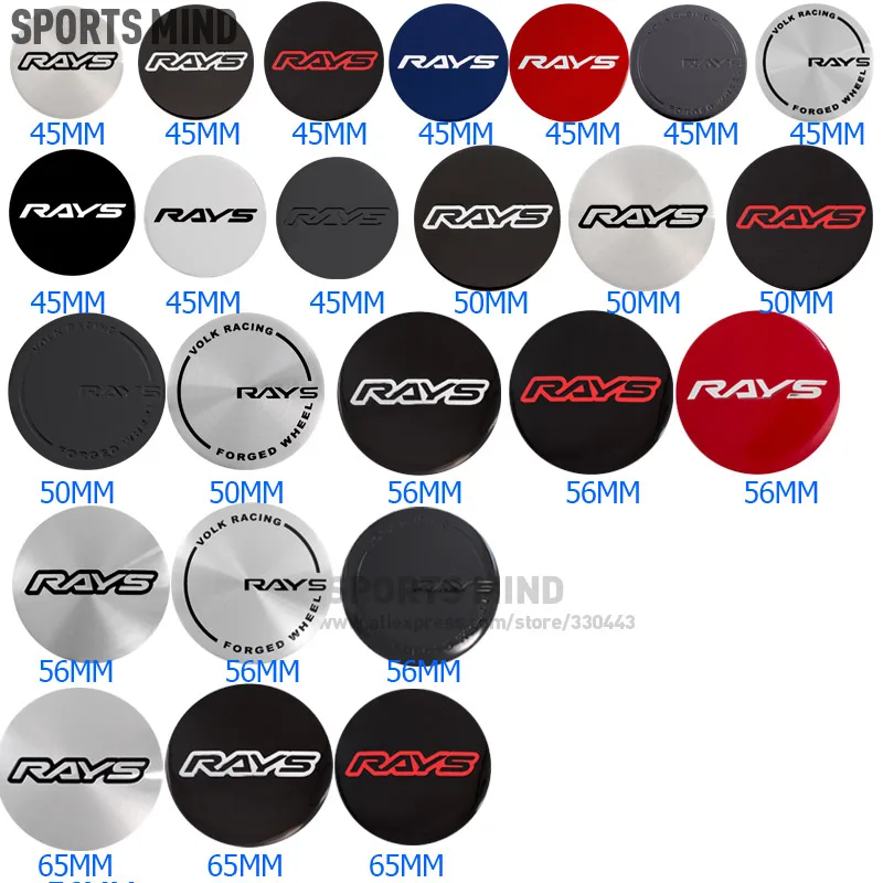 4PCS/LOT 45MM 50MM 56MM 65MM RAYS Car Wheel Center Hub Cap Sticker Car ...