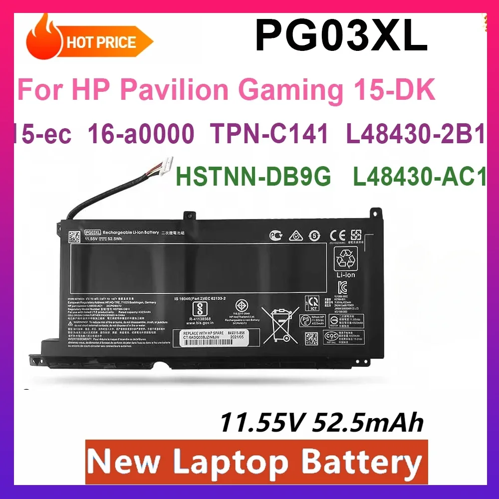 New PG03XL Laptop Battery For HP Pavilion Gaming 15-DK dk0003nq 15 ...