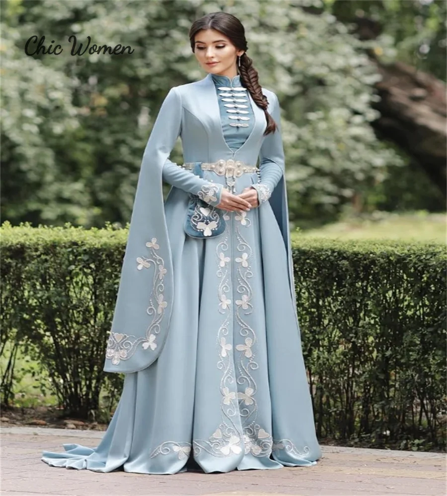 Blue-Turkish-Muslim-Wedding-Dress-Saudi-Arabic-Long-Sleeve-Abaya-Bridal ...
