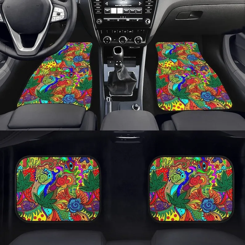 Stoner Art Car Floor Mats Colorful Abstract Trippy Car Decor, Weed 420 ...