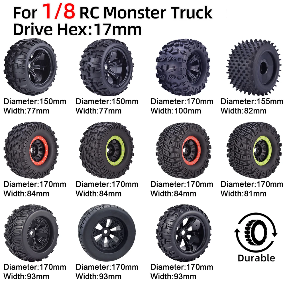 170MM-155MM-150MM-Tyre-Weel-Monster-Truck-Tires-Wheels-17mm-Hub-Hex-for ...