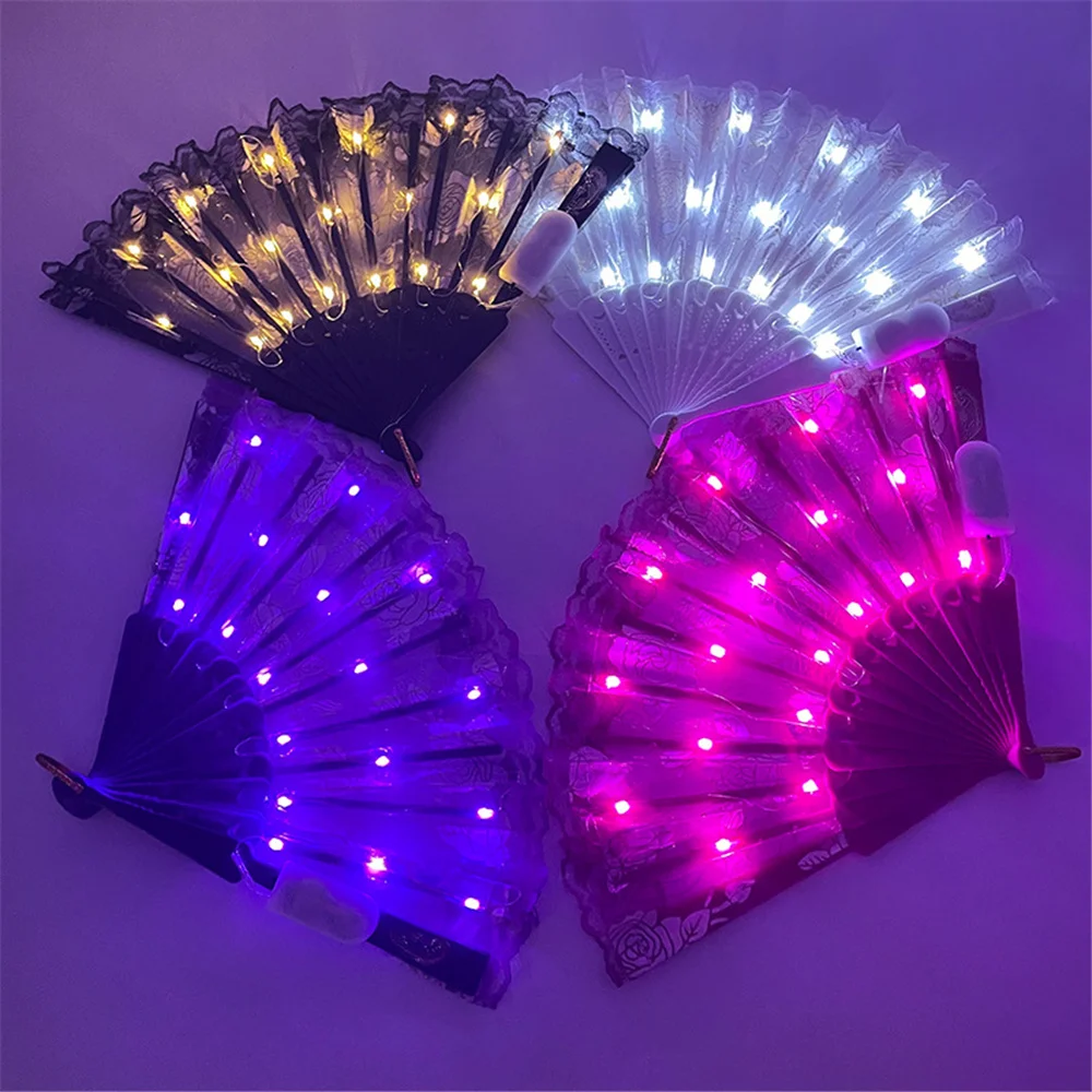 LED-Light-emitting-Fan-Lace-Folding-Plastic-Fan-Dance-Wedding-Hand-Fans ...